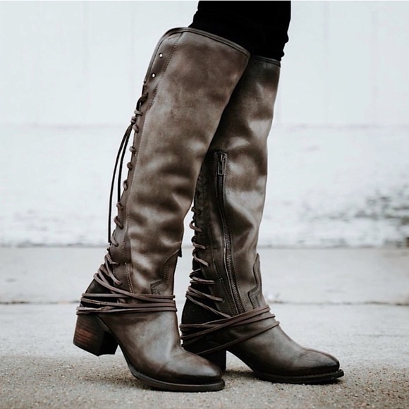 freebird | Shoes | Freebird By Steven Coal Gray Lace Up Knee High Boots Size 8 | Poshmark